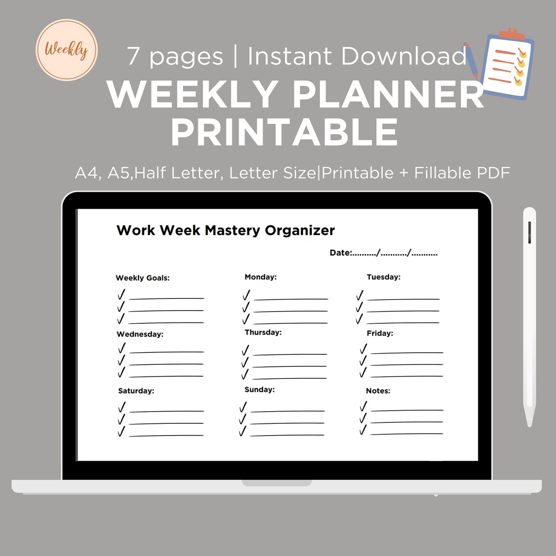 Weekly Planner Printable, Dark Mode to Do List, Dark Mode Template ...