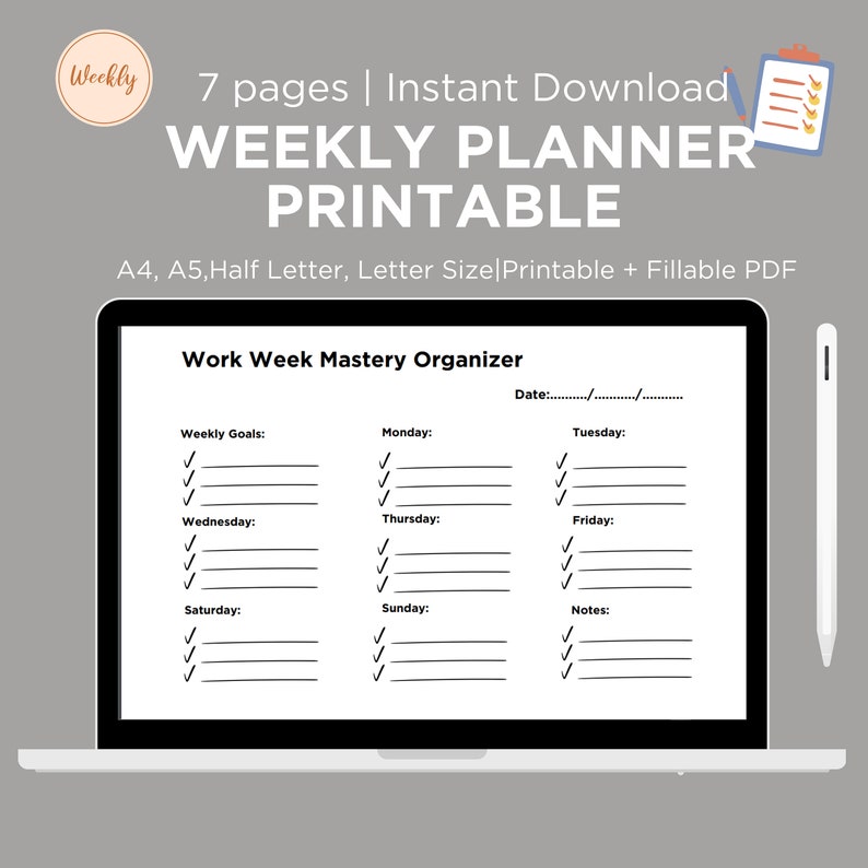 Weekly Planner Printable, Dark Mode to Do List, Dark Mode Template ...