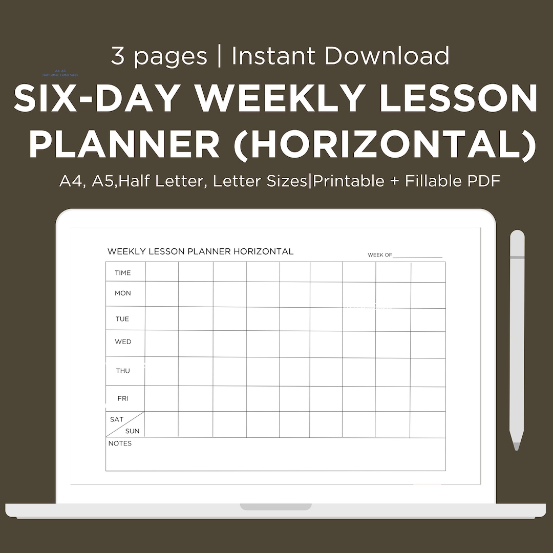 Six-day Weekly Lesson Planner Horizontal,printable Weekly Lesson ...