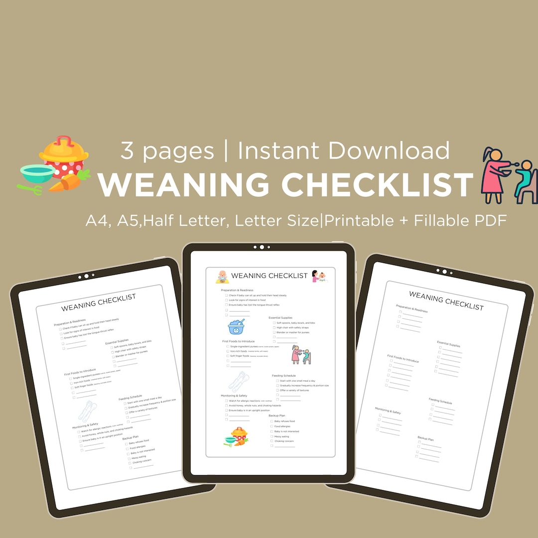 Weaning Checklist| PDF & PNG | A4, A5, Half Letter,letter Sizes | Non ...