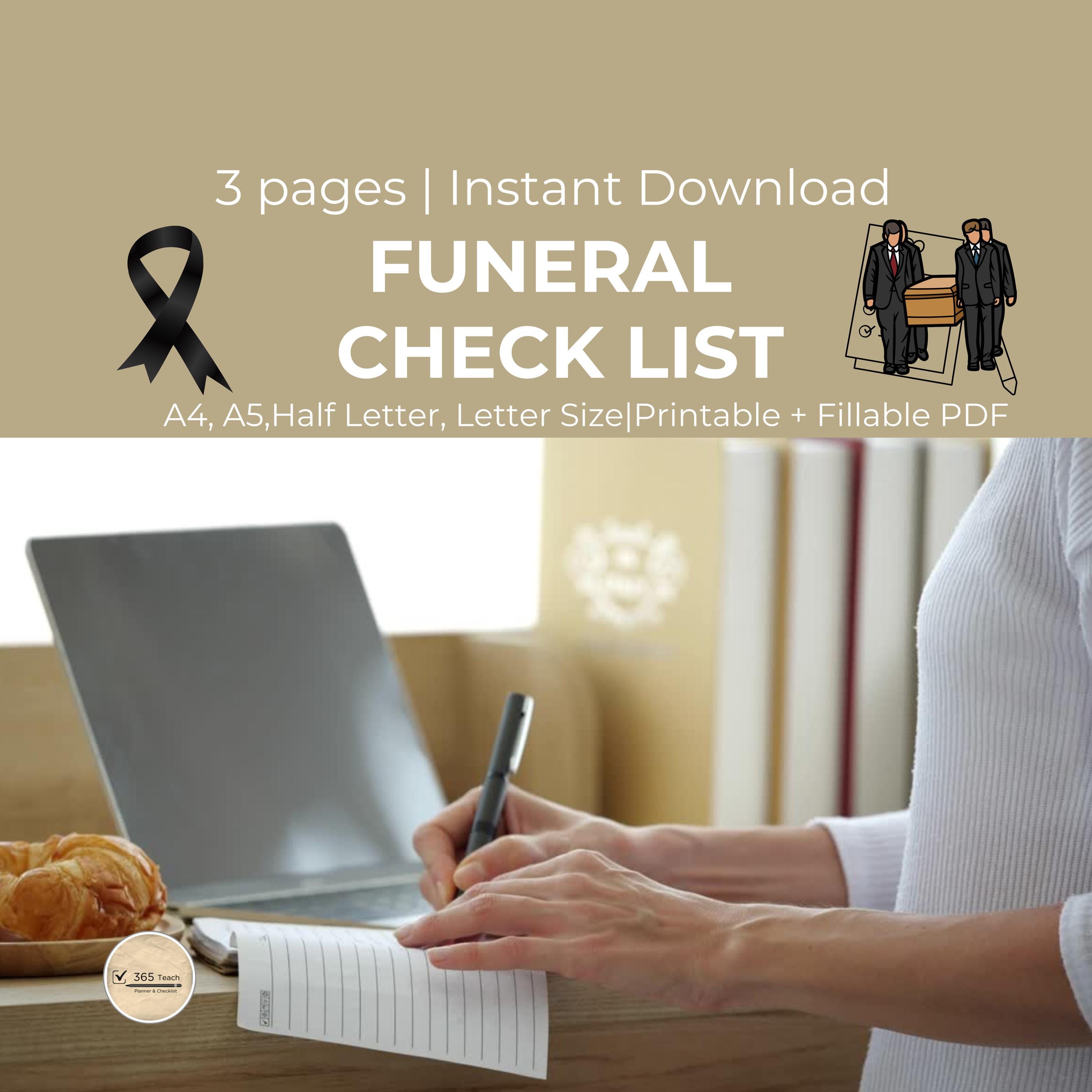 Funeral Check List Printable Planner Death Checklist Funeral Cremation ...