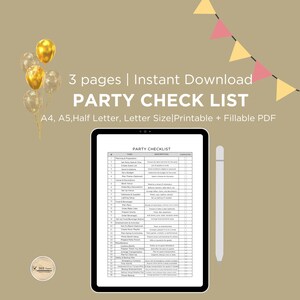 Party Check List | PDF & PNG|A4, A5, Half Letter,letter Sizes|non ...