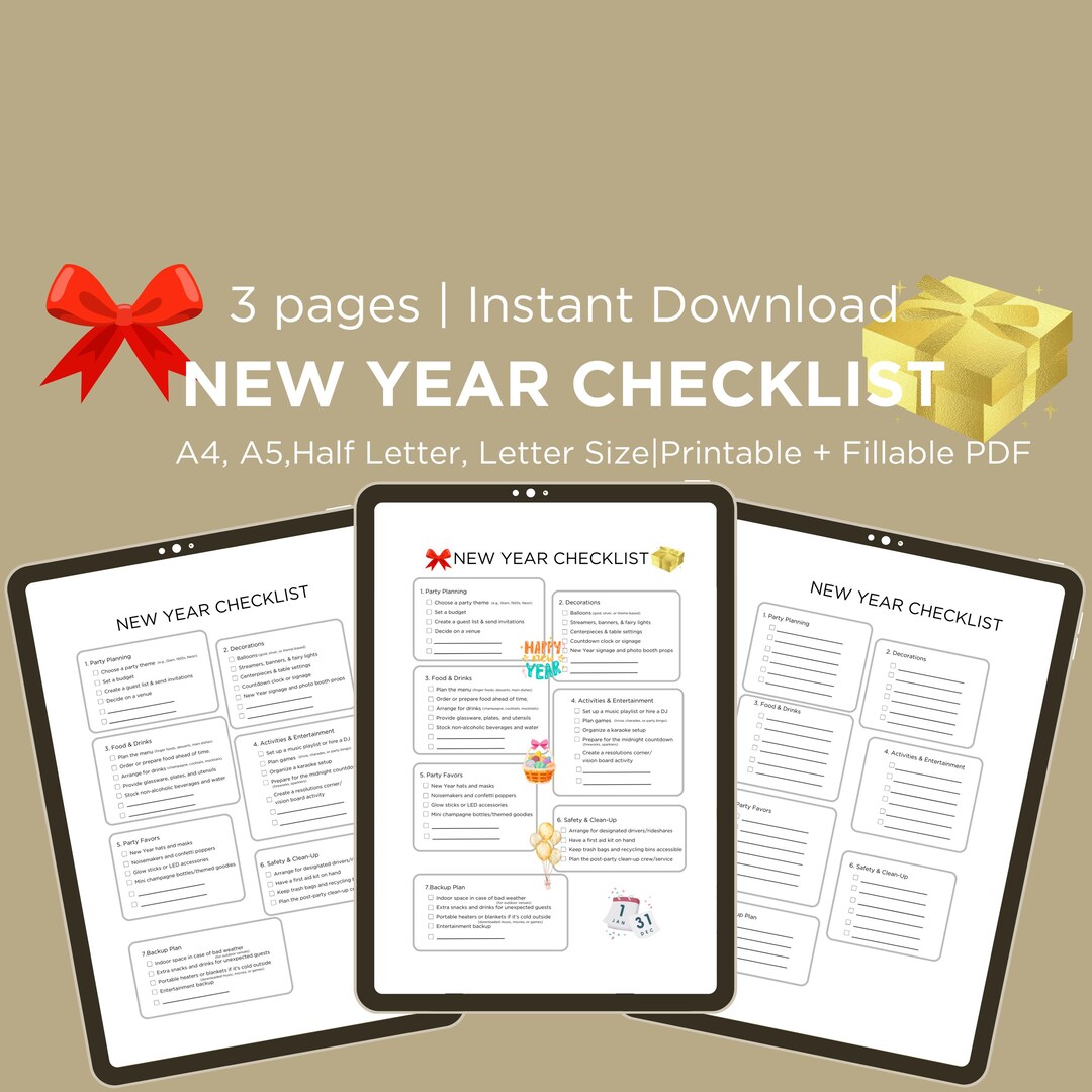 New Year Checklist PDF & PNG A4, A5, Half Letter,letter Sizes Non ...