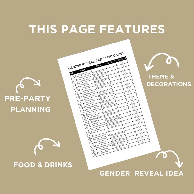 Gender Reveal Party Checklist PDF & PNGA4, A5, Half Letter,letter ...