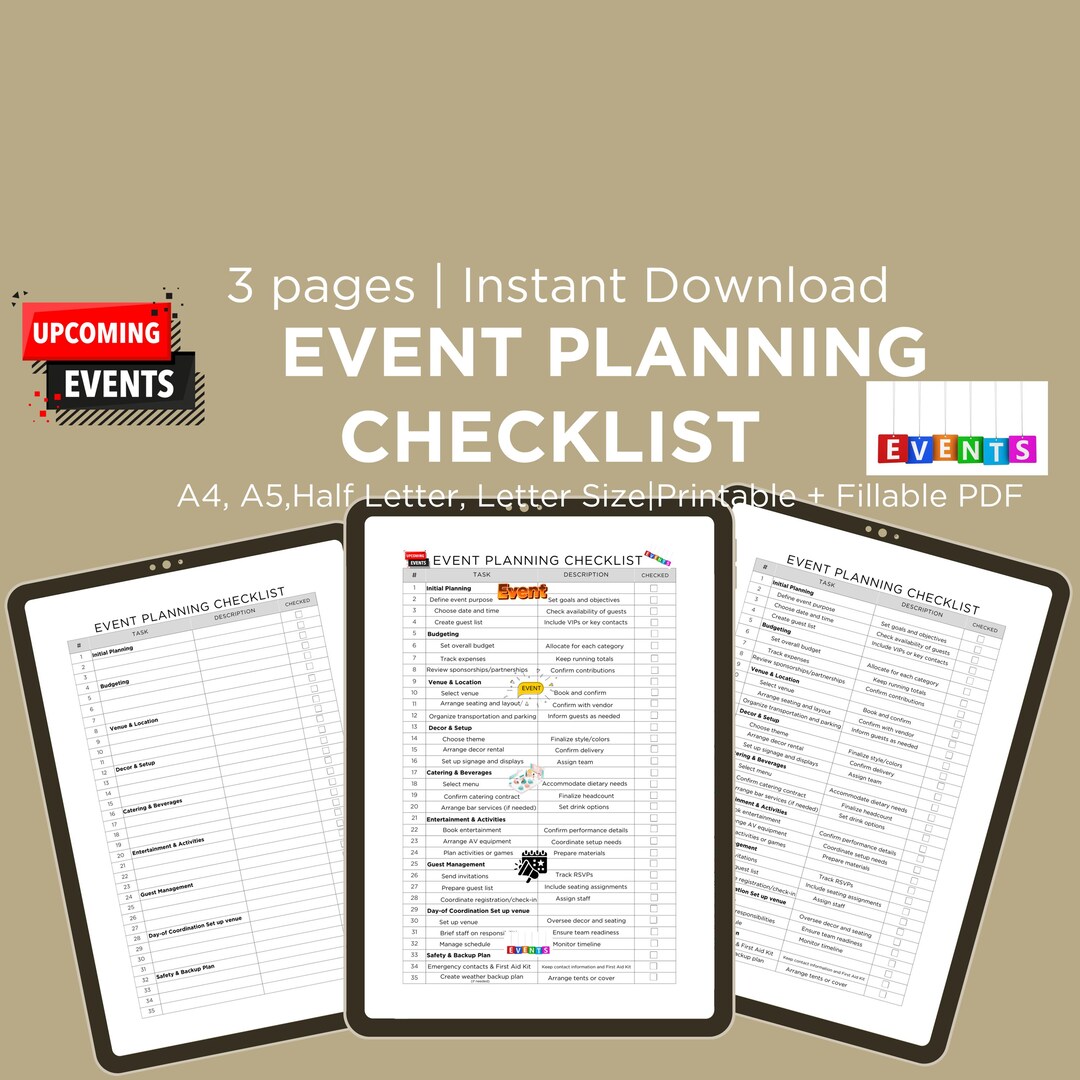 Event Planning Checklistpdf & PNGA4, A5, Half Letter,letter Sizes Non ...