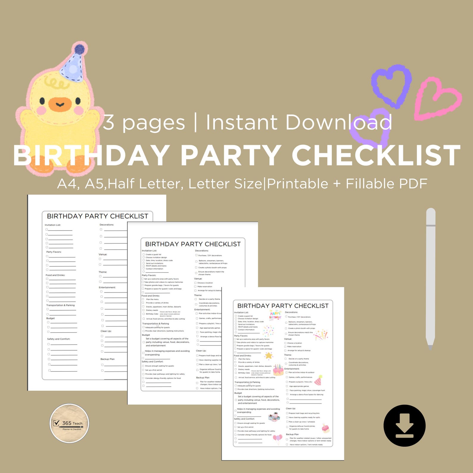 Birthday Party Checklist,birthday Checklist, Checklist Planner,event ...