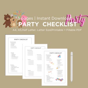 Party Checklist, Party Planning|pdf & PNG | A4, A5, Half Letter,letter ...
