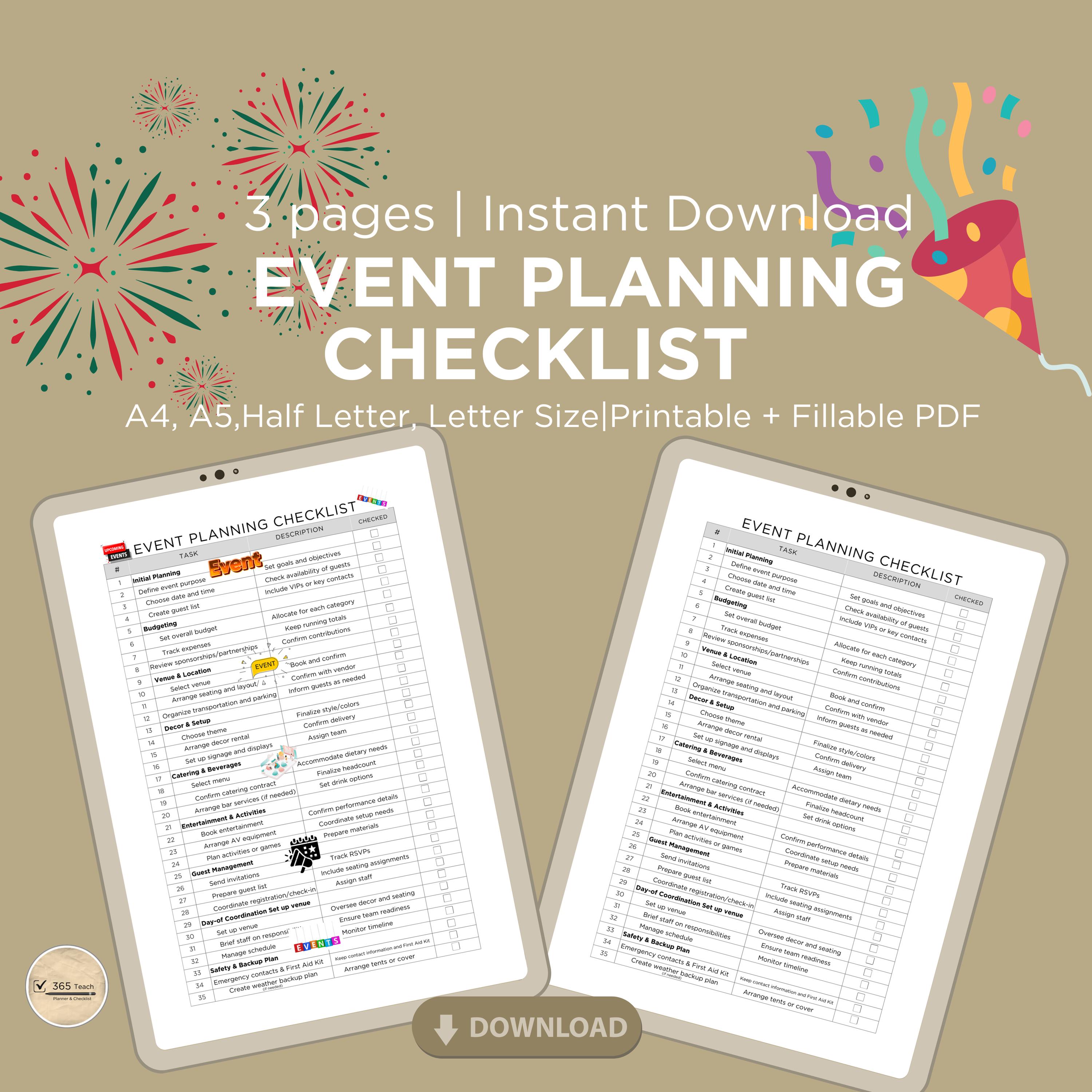 Event Planning Checklistpdf & PNGA4, A5, Half Letter,letter Sizes Non ...