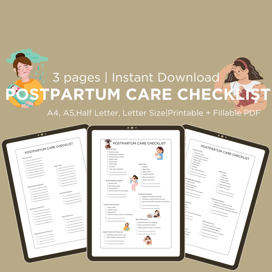 Postpartum Care Checklist PDF & PNG A4, A5, Half Letter,letter Sizes ...