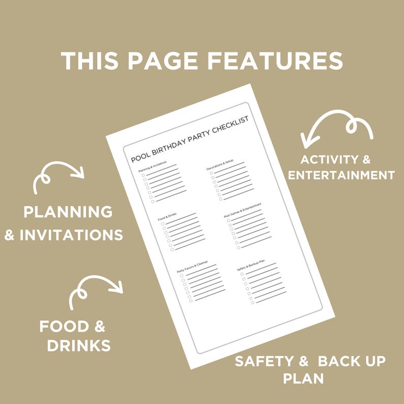 Pool Birthday Party Checklist|pdf & PNG|A4, A5, Half Letter,letter ...