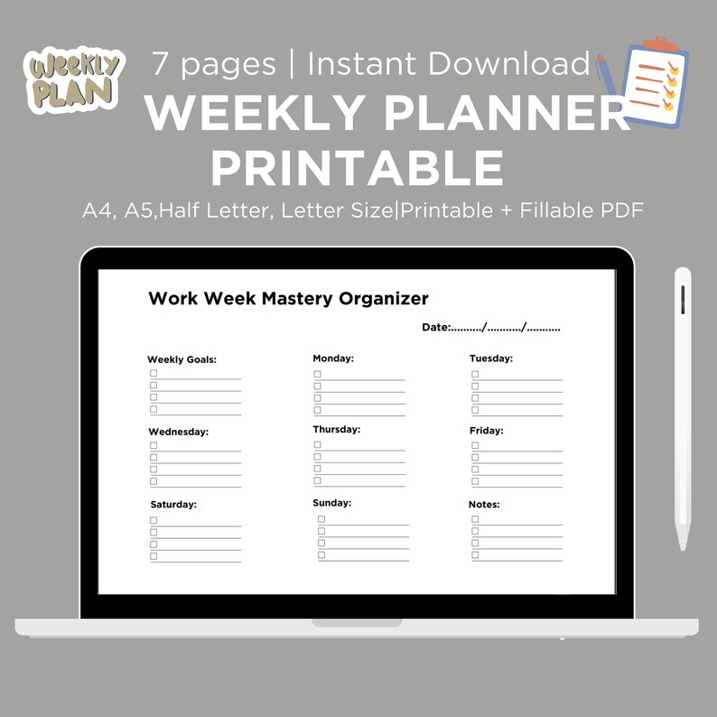 Weekly Planner Printable, Dark Mode to Do List, Dark Mode Template ...