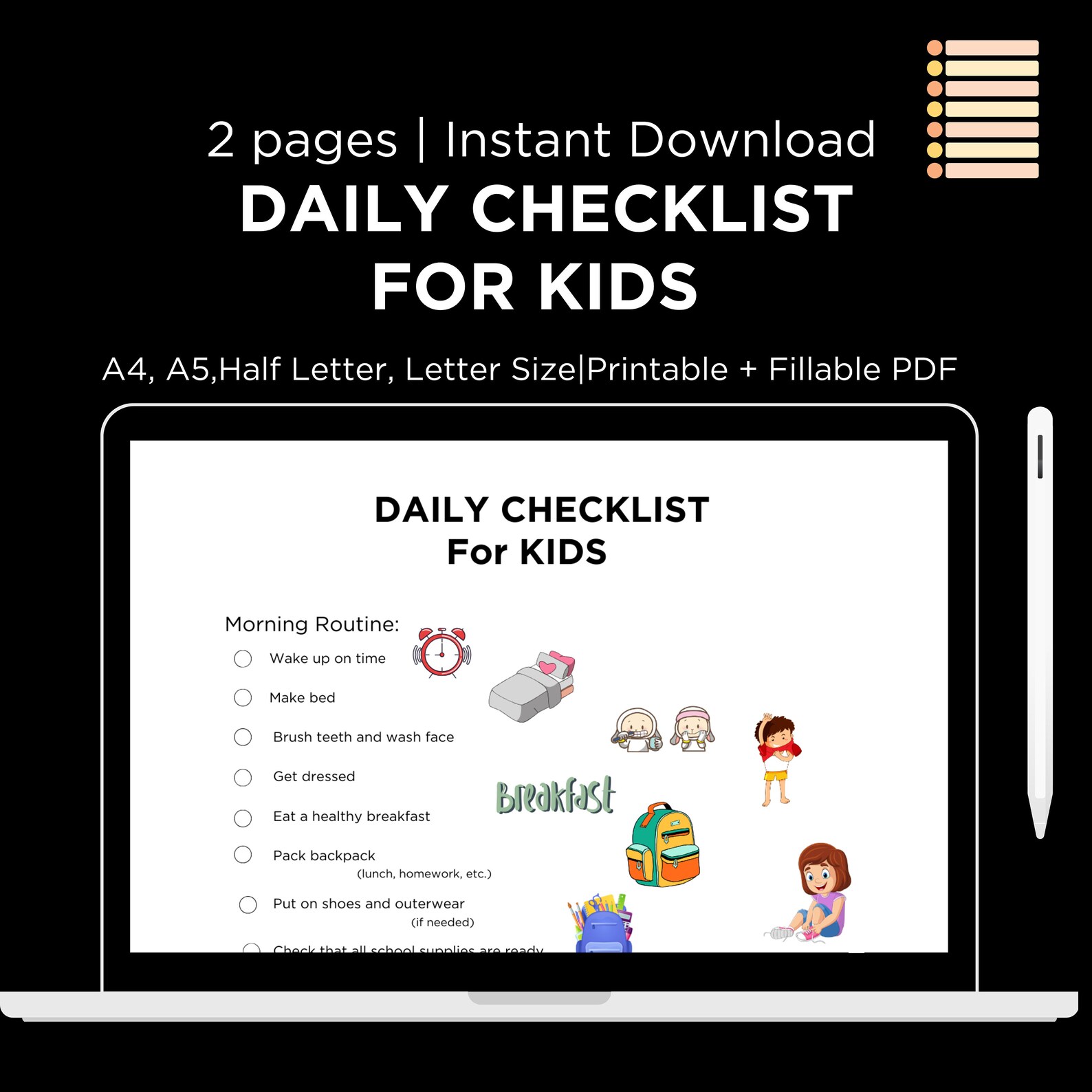 Daily Checklist for Kids, Daily Routine for Kids,daily Routine ...