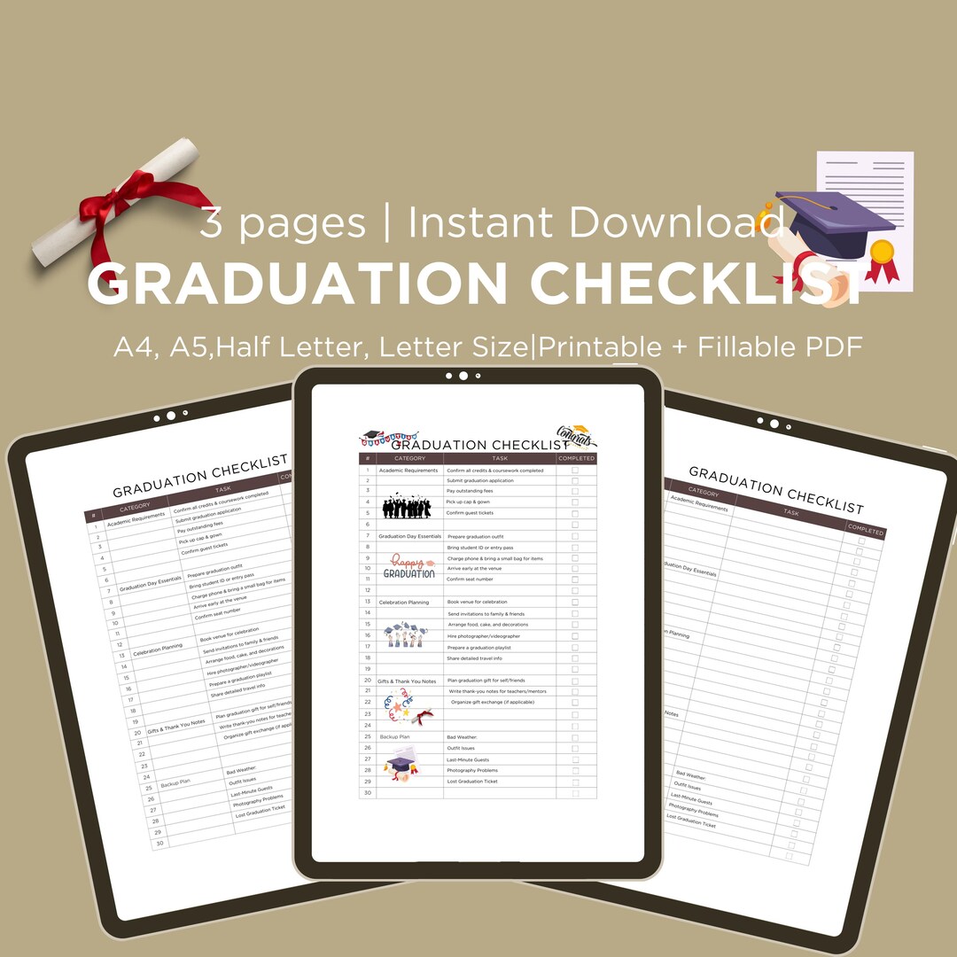 Graduation Checklist|class of 2025|graduation Organizer| Boys Grad ...