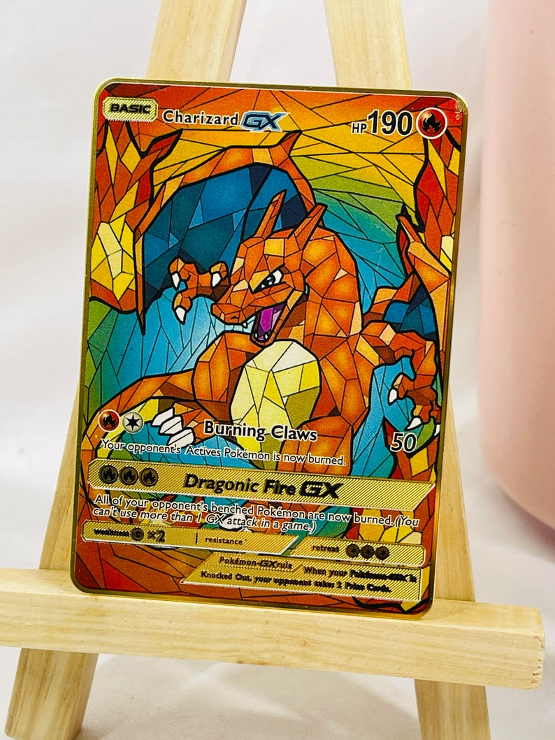Charizard Stained Glass GX 190HP Gold Metal Pokémon Card - Etsy