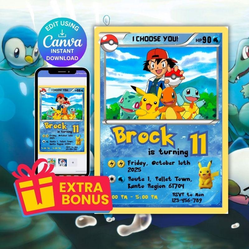 Pokemons Invitations - Etsy