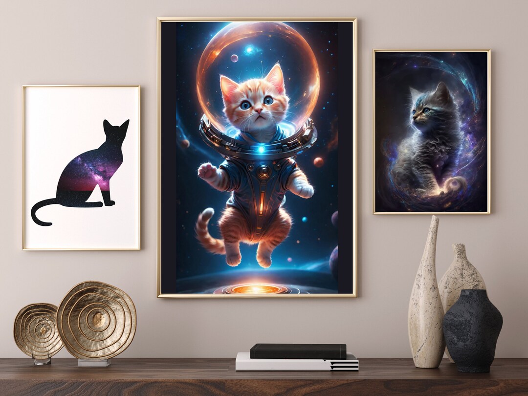 Cat Digital Prints Space Cat Art Cosmic Feline Art Space Kitty Poster ...