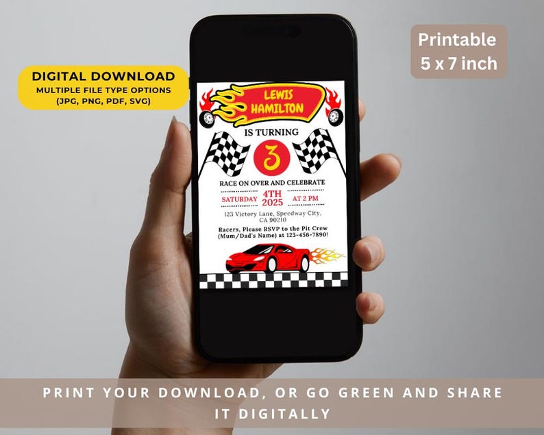 Editable Race Car Birthday Invitation Racing Car Theme Birthday Party ...