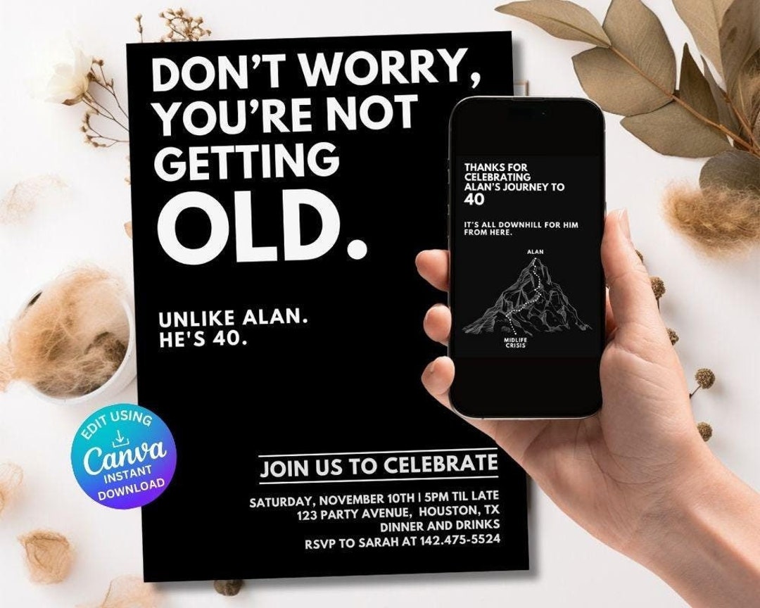 Editable Adult Birthday Invitation Getting Old 40th Birthday Party ...
