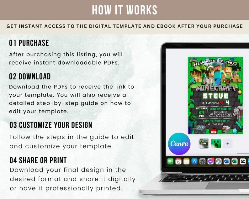 Invitación de cumpleaños editable de Minecraft, invitación para fiesta ...
