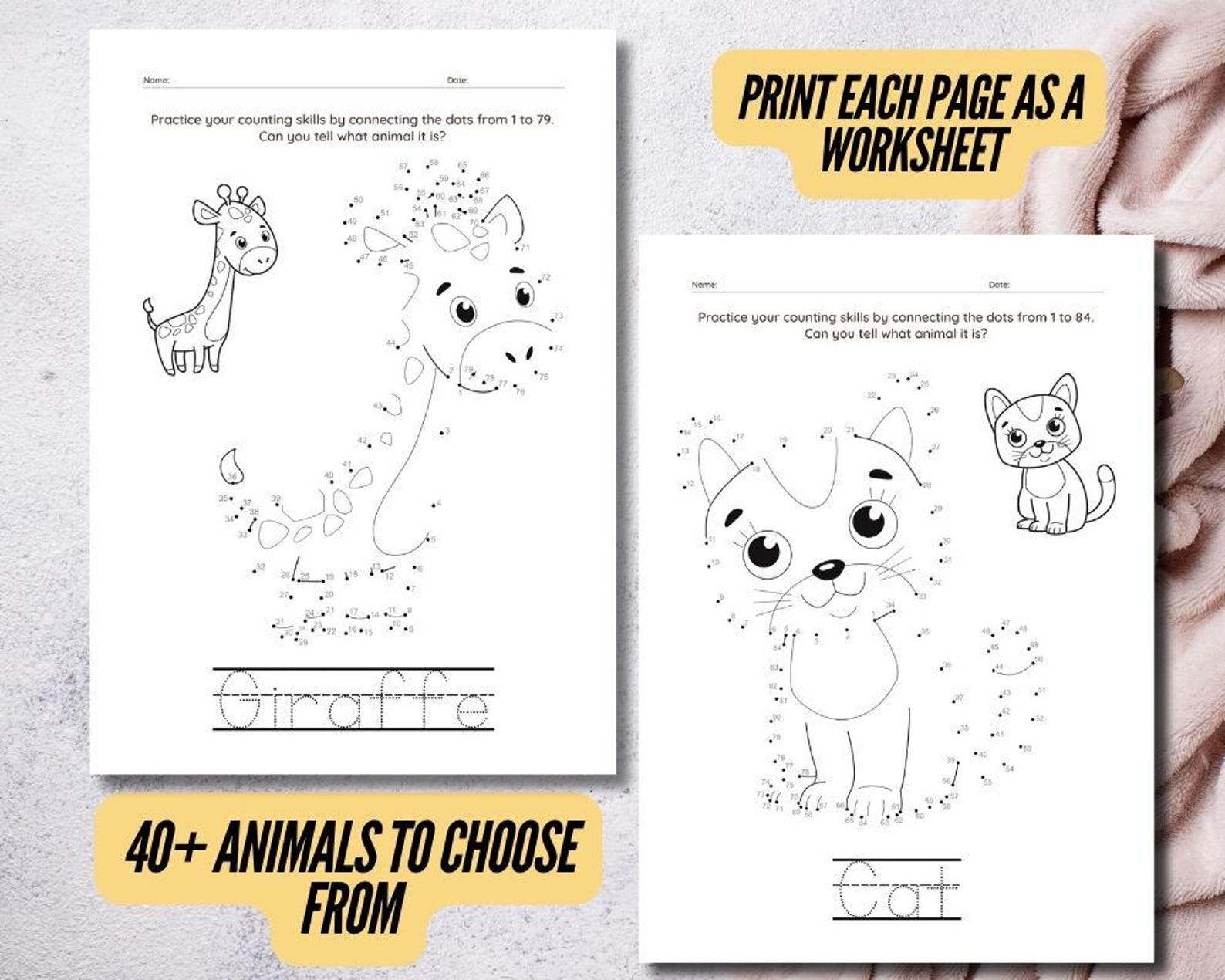 Animal Dot-to-dot Worksheet: Kids Activity Book (PDF Printable) - Etsy