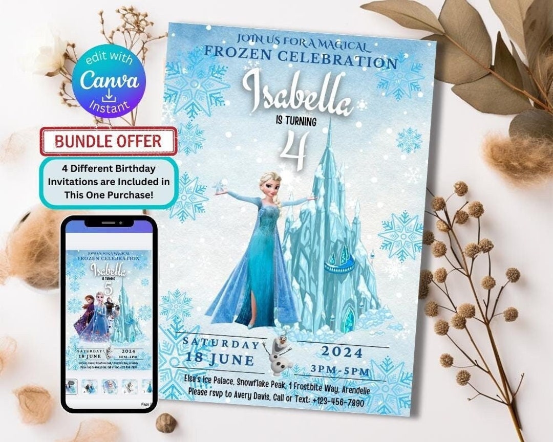 Editable Ice Princess Birthday Invitation Bundle Snow Theme Frozen ...