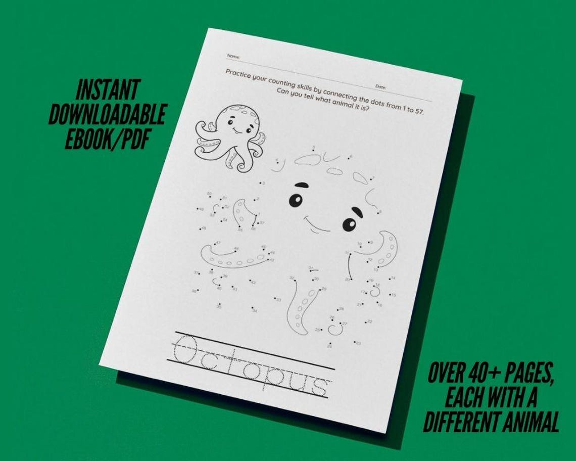 Animal Dot-to-dot Worksheet: Kids Activity Book (PDF Printable) - Etsy
