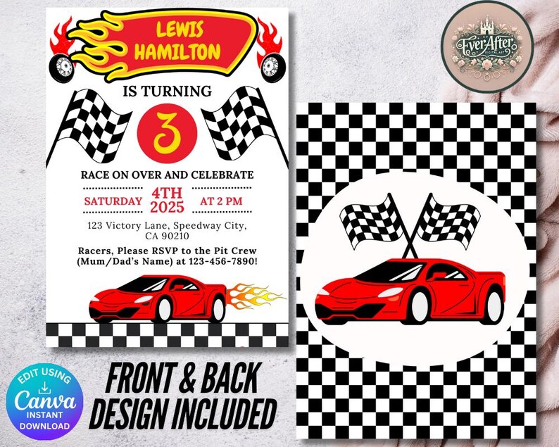 Editable Race Car Birthday Invitation Racing Car Theme Birthday Party ...