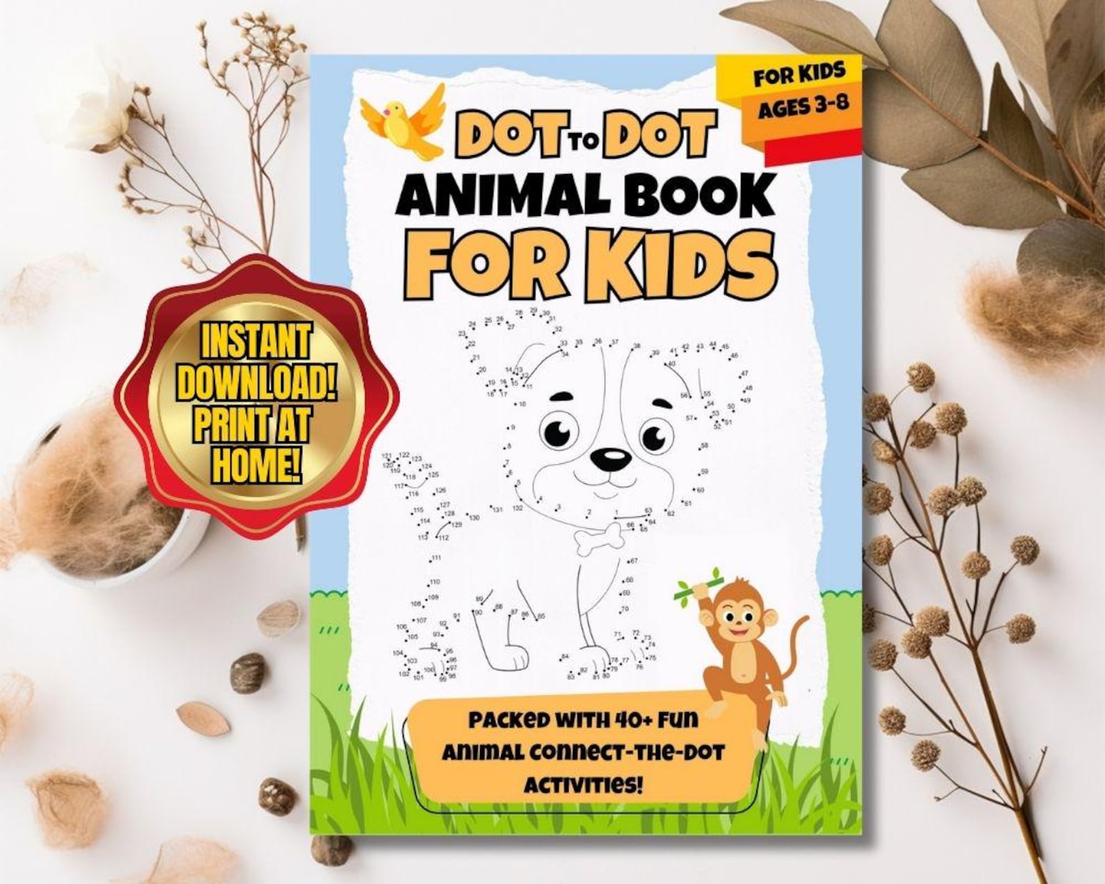 Animal Dot-to-dot Worksheet: Kids Activity Book (PDF Printable) - Etsy