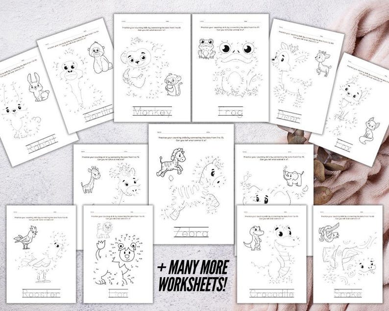Animal Dot-to-dot Worksheet: Kids Activity Book (PDF Printable) - Etsy