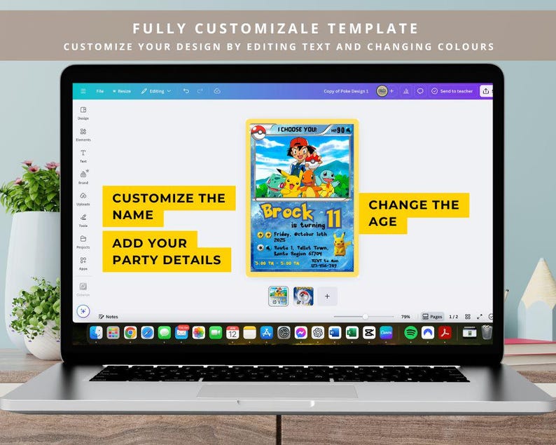 Editable Pokemon Birthday Invitation Printable Pikachu Invite Pokemon ...