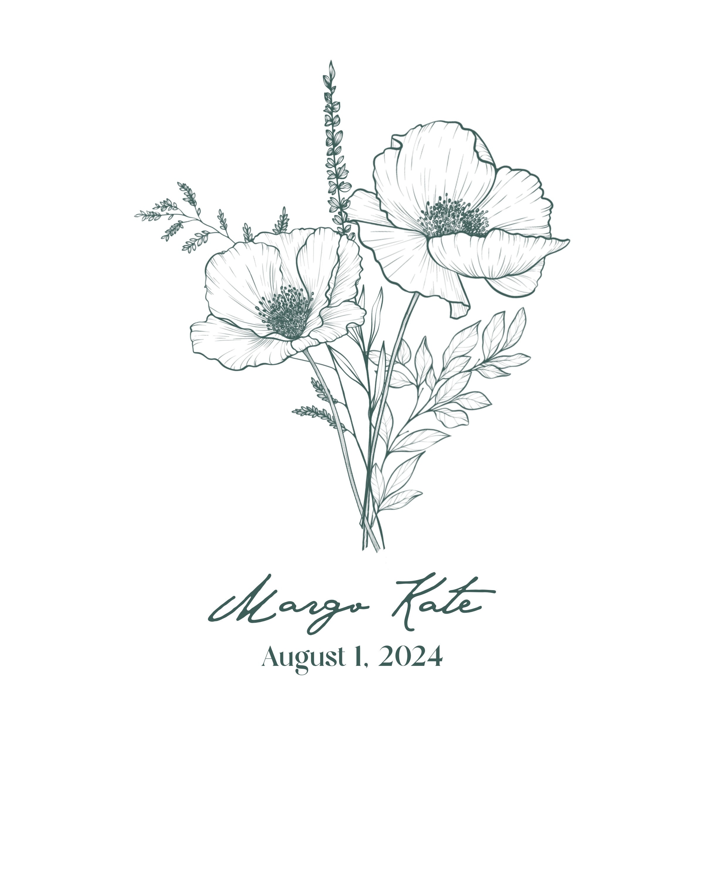 Personalized Birth Flower Line Art Digital Download - Etsy