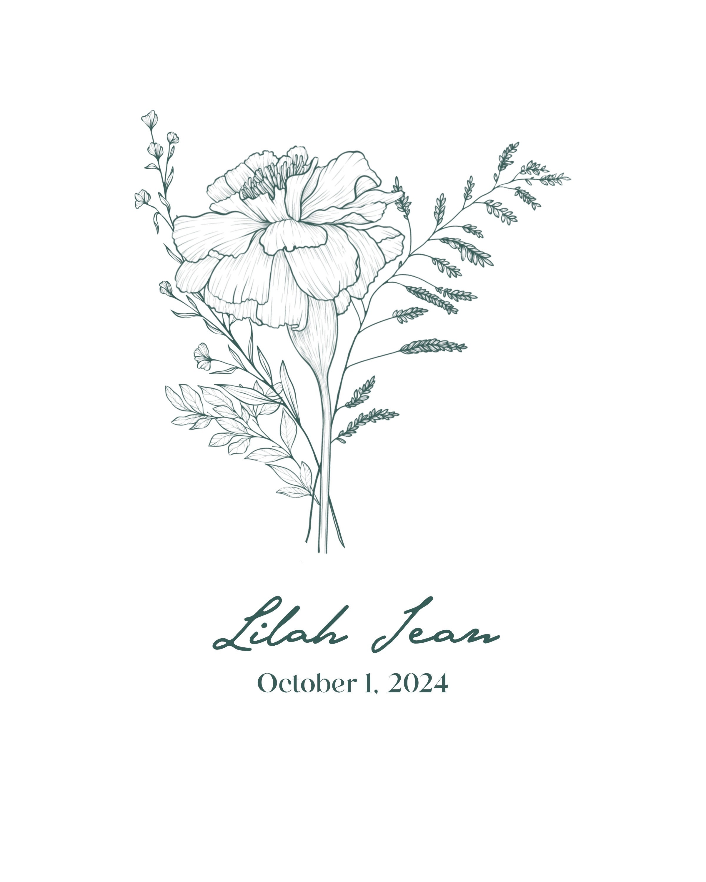 Personalized Birth Flower Line Art Digital Download Etsy