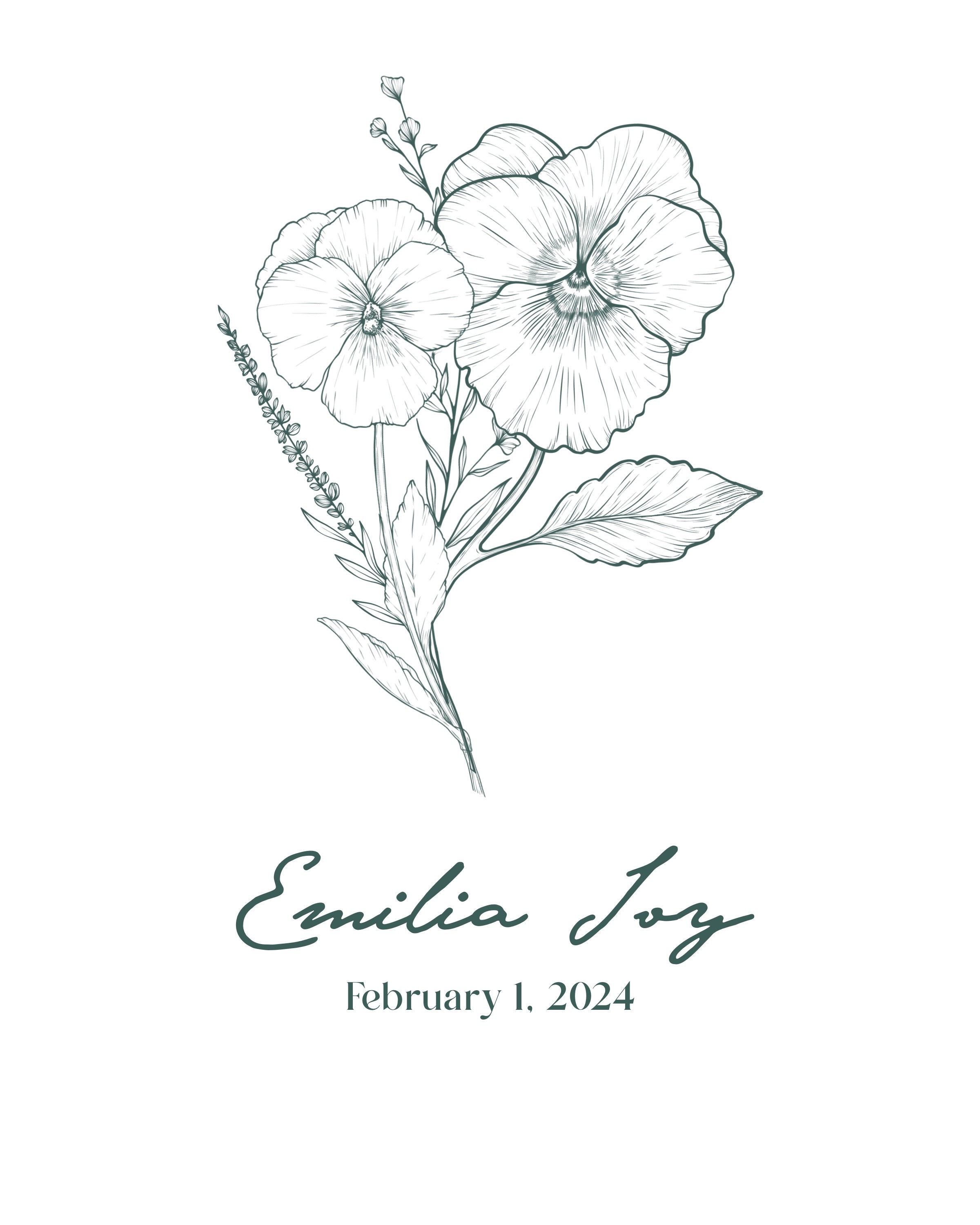 Personalized Birth Flower Line Art Digital Download Etsy