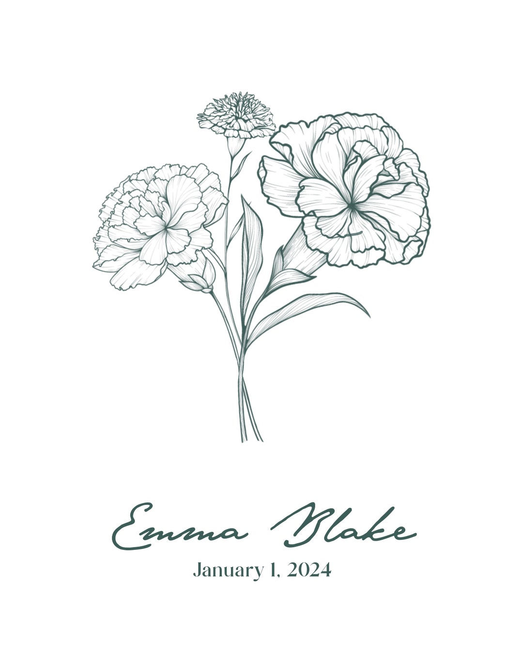 Personalized Birth Flower Line Art Digital Download - Etsy