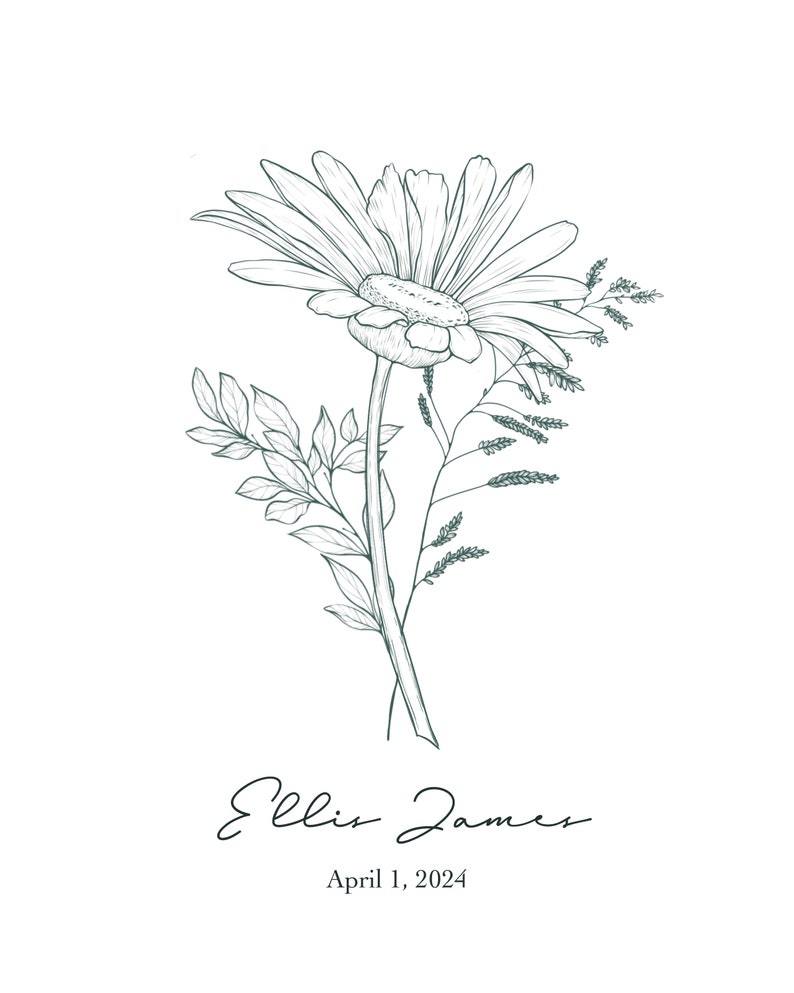Personalized Birth Flower Line Art Digital Download - Etsy