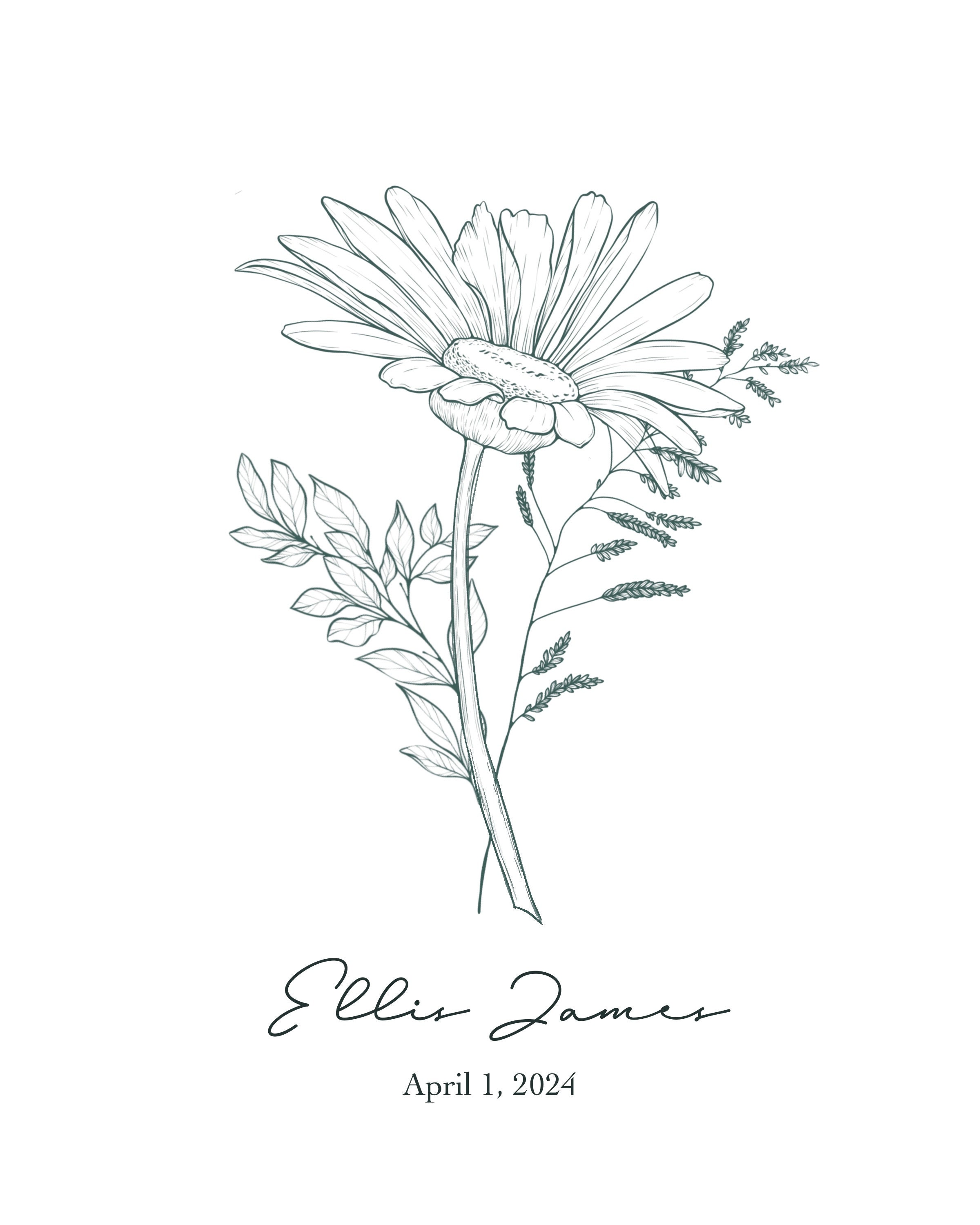 Personalized Birth Flower Line Art Digital Download Etsy