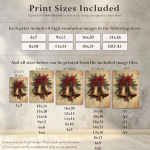 Vintage Christmas Bells and Holly Painting, Digital Printable Download ...