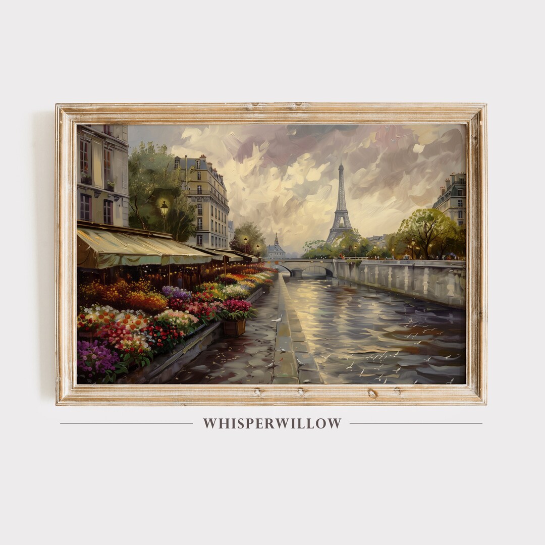 Paris Flower Market Eiffel Tower Painting, Digital Print Download ...