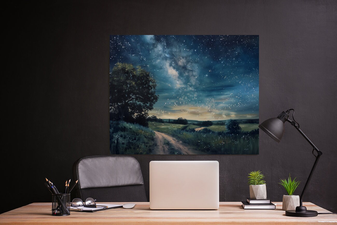 Country Night Sky Milky Way Painting, Digital Print Download, Vintage ...