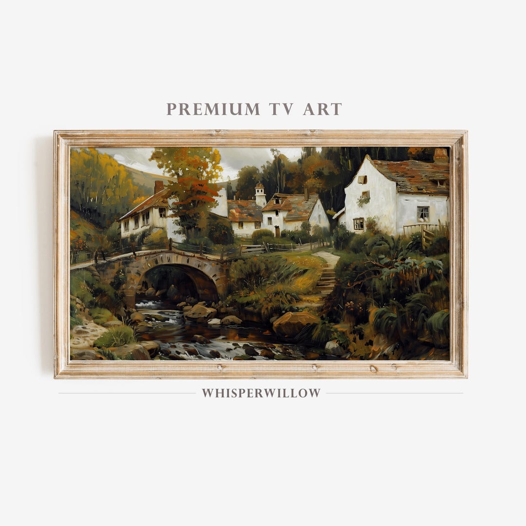 Samsung Frame TV Art, Rustic Village Bridge Stream Digital Download ...