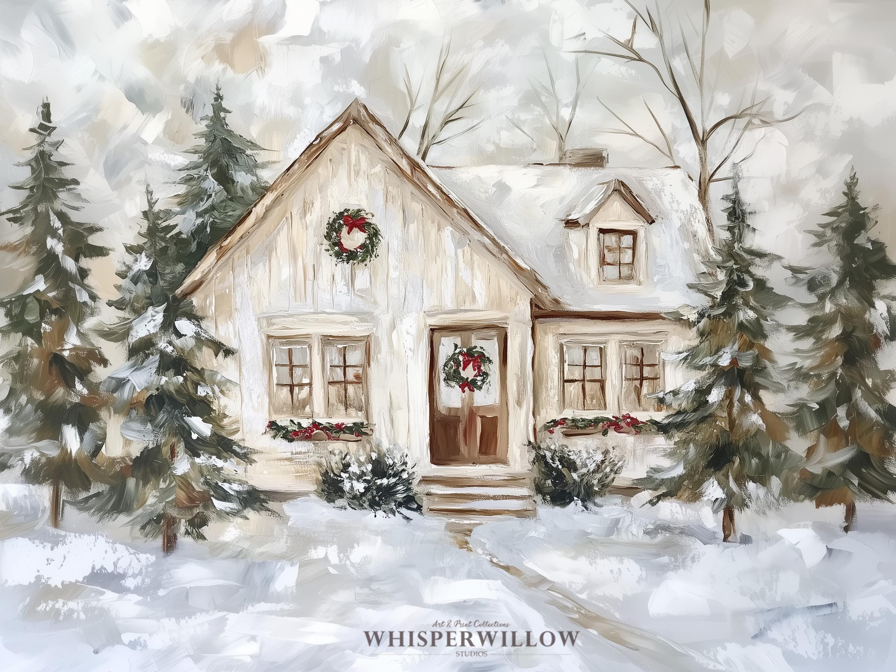 Magical Snowy Winter Cottage Painting, Digital Printable Download ...