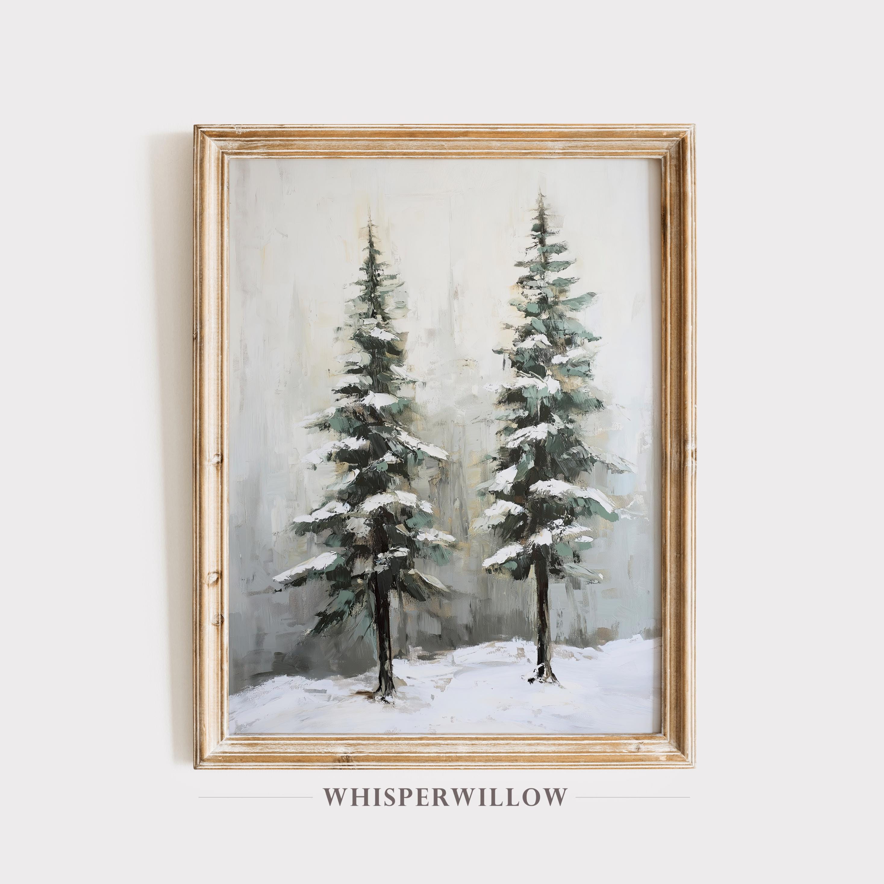Abstract Winter Pine Trees Digital Paintings SET of THREE (3 ...