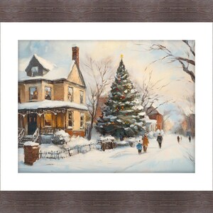 Vintage Christmas Village Scene Painting, Digital Printable Download ...