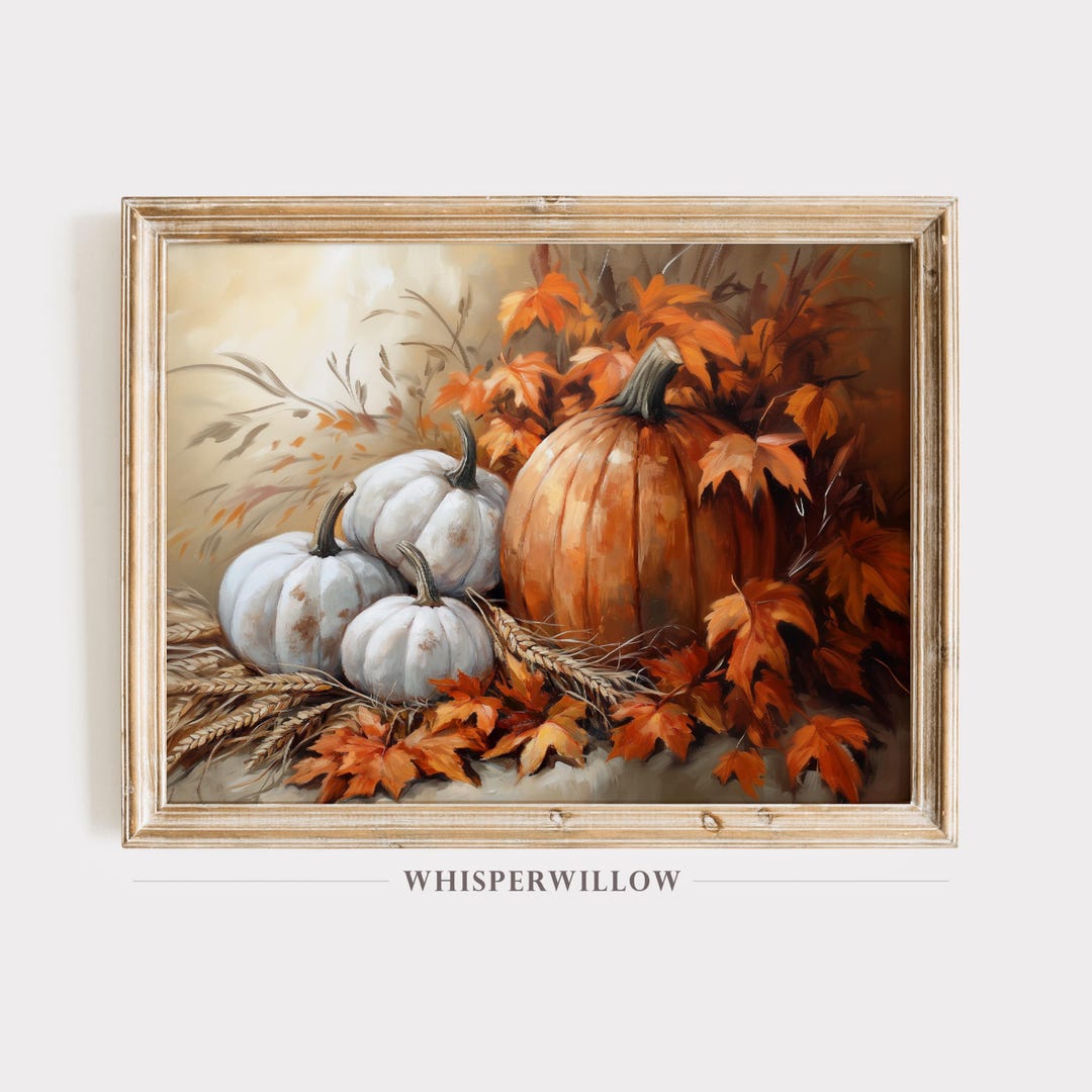 Pumpkins Autumn Leaves Still Life Painting, Digital Printable Download ...