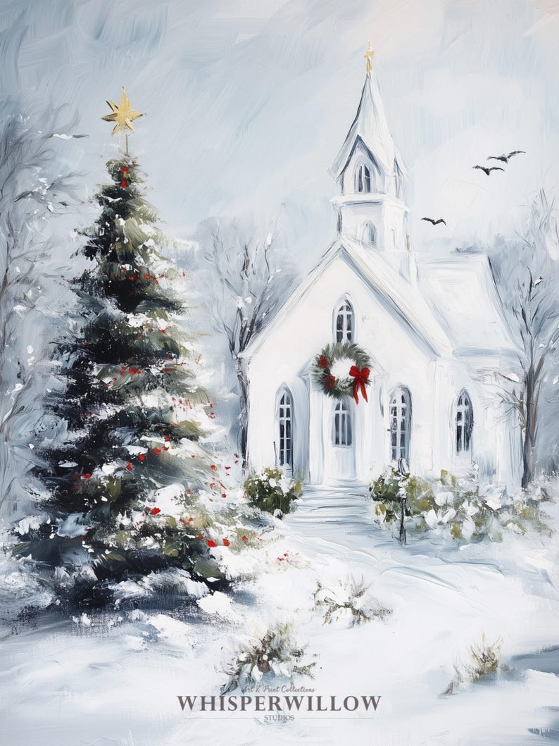 Snowy Christmas Church CANVAS Wall Art - Winter Holiday Scene, Magical ...
