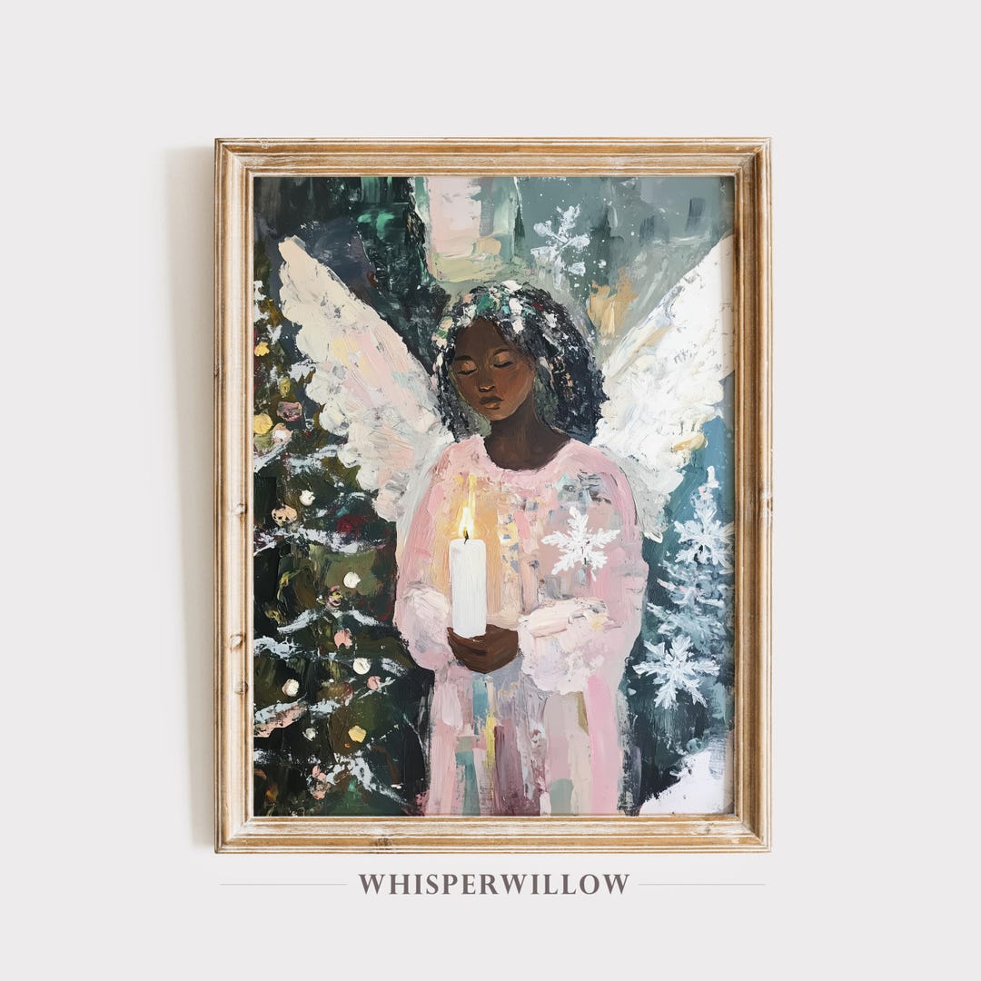 Serene Christmas Candlelight Angel Digital Painting, PRINTABLE Download ...