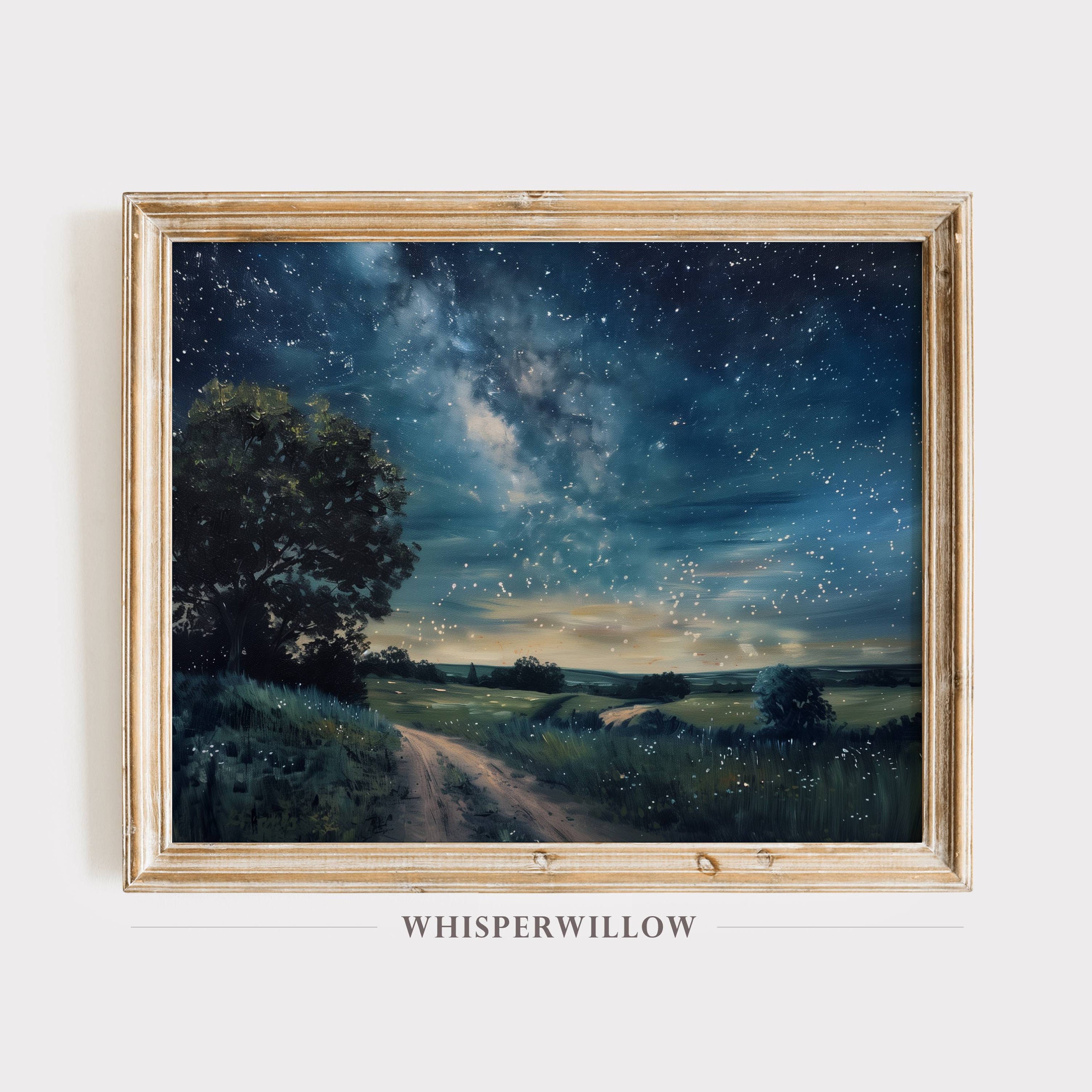 Country Night Sky Milky Way Painting, Digital Print Download, Vintage ...