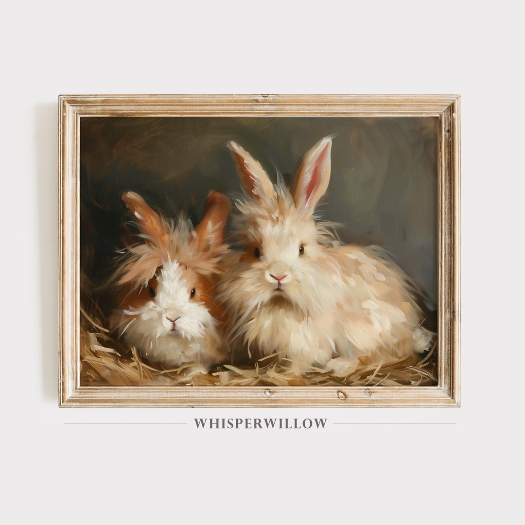 Angora Rabbits Vintage Animal Painting, Digital Printable Download ...