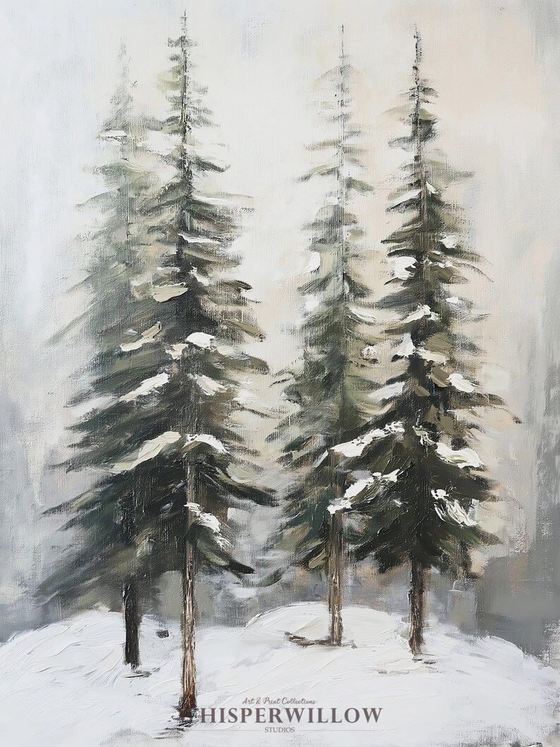 Abstract Winter Pine Trees Digital Paintings SET of THREE (3 ...