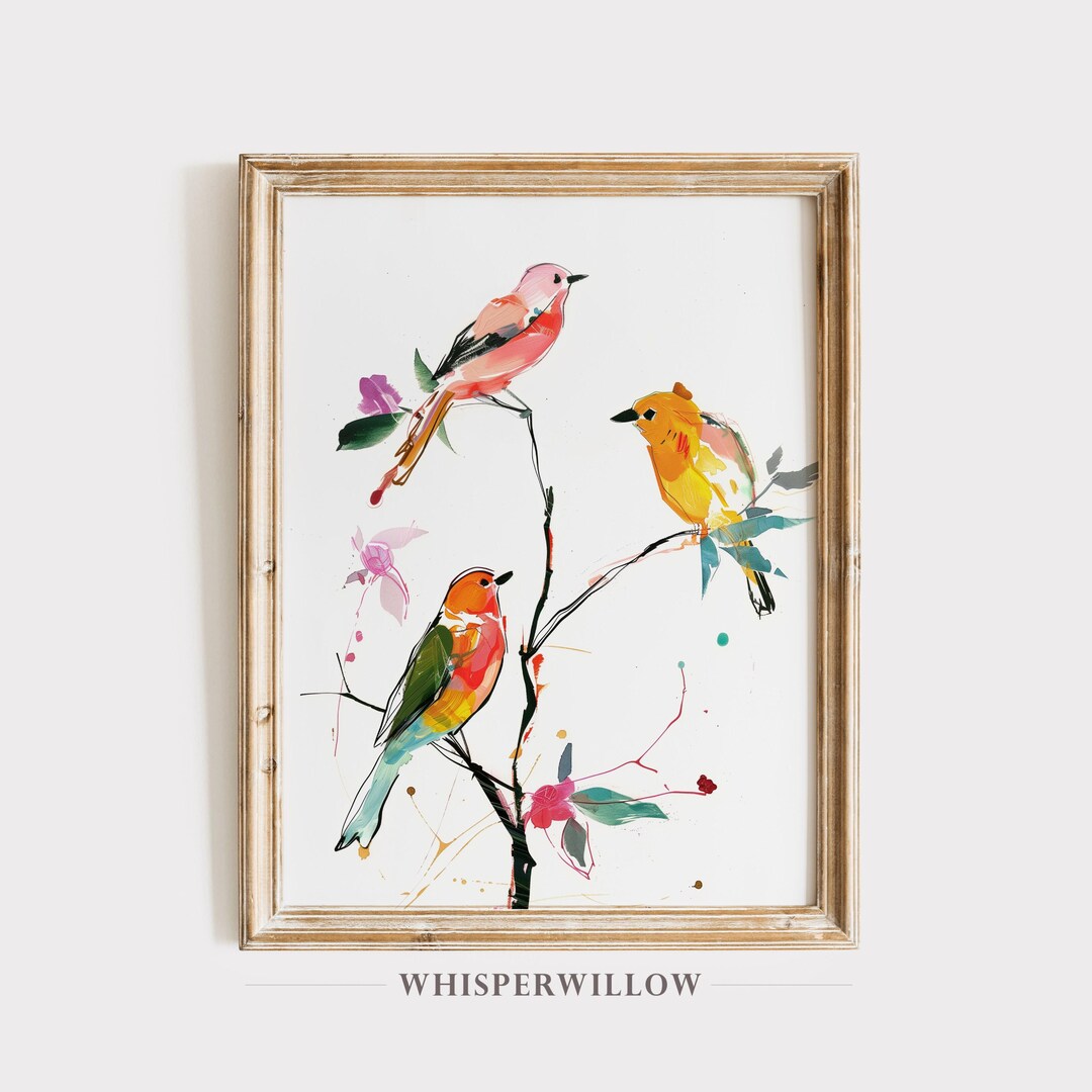 Songbirds Vibrant Watercolor Painting, Digital Printable Download ...